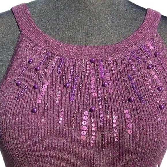 Cache | Tops | Cache Pearl Bead Encrusted Metallic Purple Top Nwt Sml ...